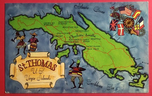 Postcard St Thomas US Virgin Islands Map Flags | eBay