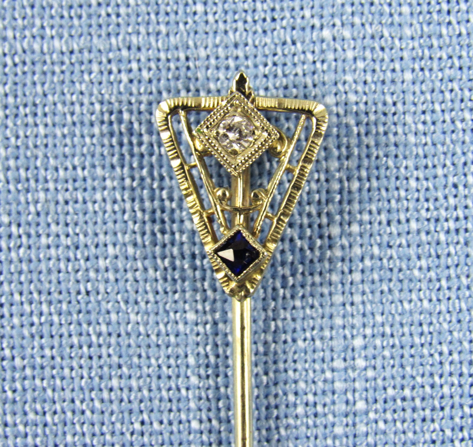 Art Deco 18K white gold diamond blue sapphire stick pin 1.7g | eBay