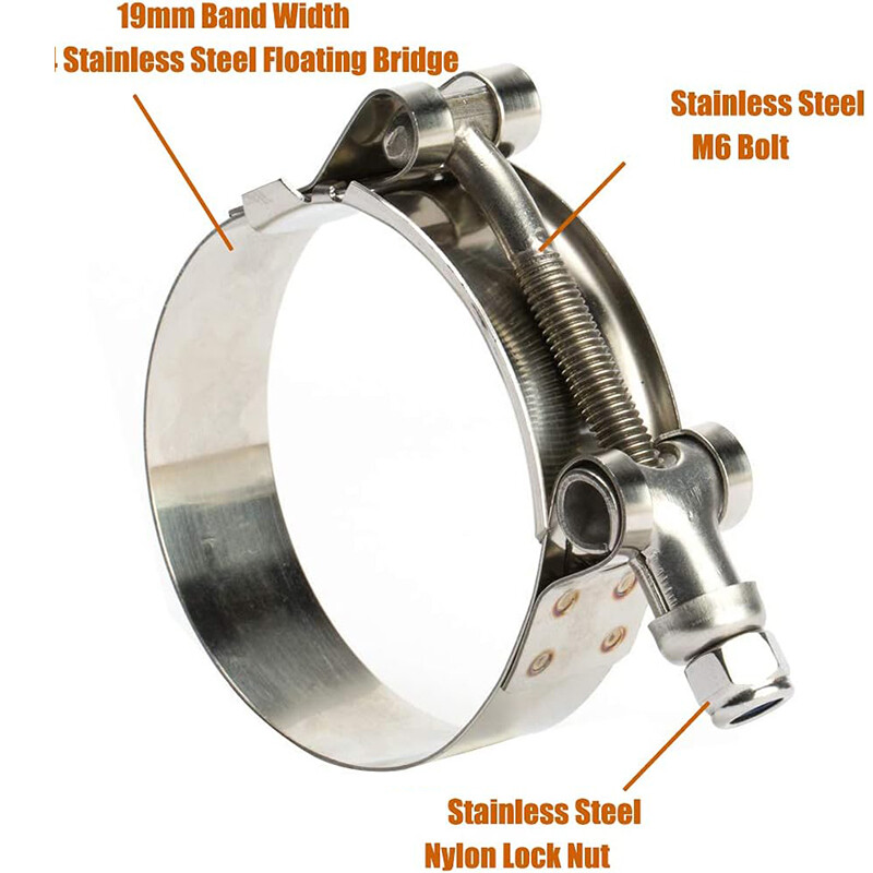 4 x 4" Inch T-Bolt Hose Clamp Stainless Steel For 103mm Intake Turbo ...