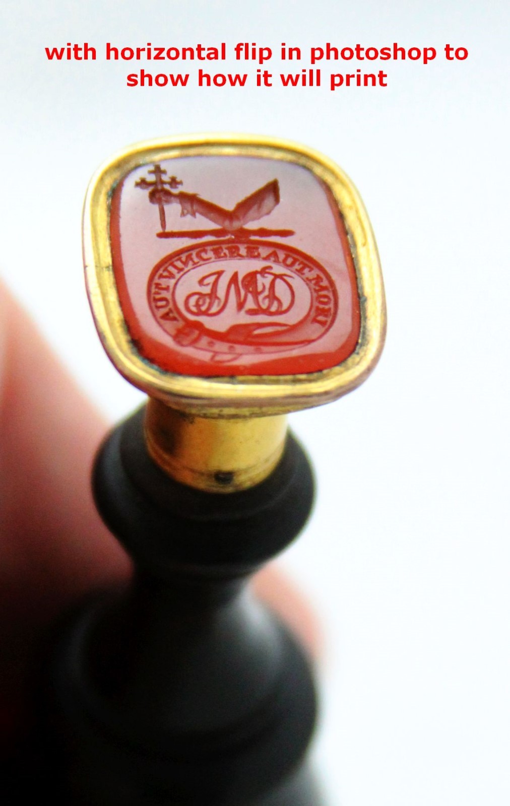 antique 19th C intaglio Wax Seal, motto Aut Vincere Aut Mori, MacDowall ...