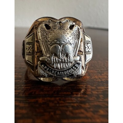10K Gold Scottish Rite Double-Headed Eagle Ring Mens Masonic 32 Degree ...