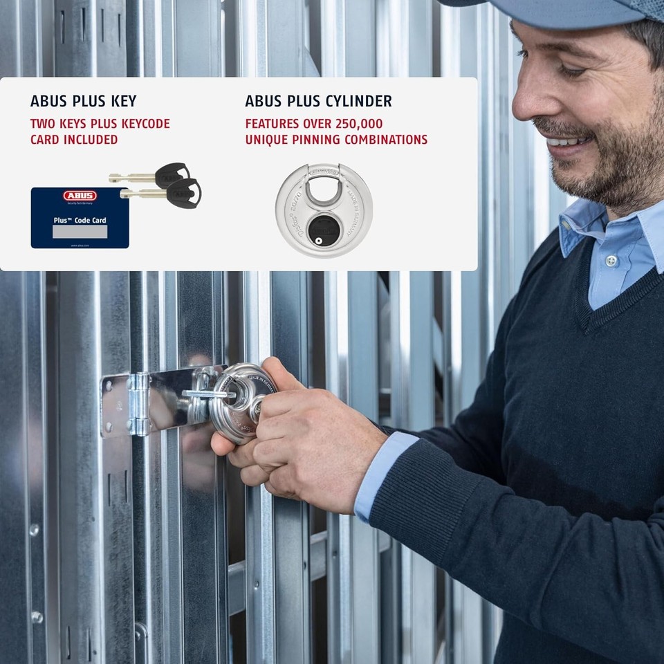 ABUS 20/70 Diskus Plus Heavy Duty Padlock Disk Lock 3/8" Keyed ...