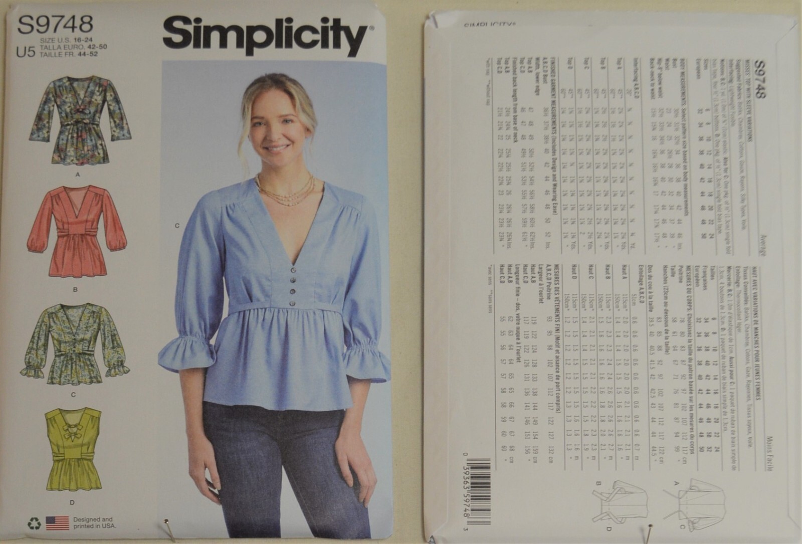 Simplicity 9748 - Misses' Top w/ Sleeve and Tie Variations | eBay