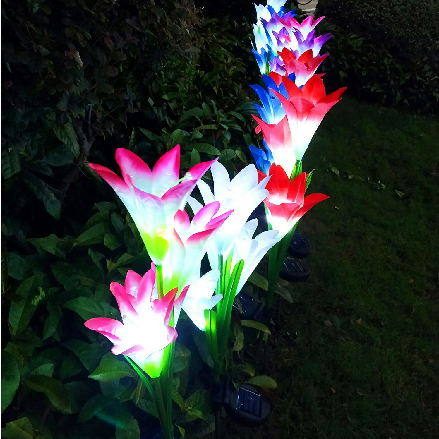 2PCS Solar Lily Flower Garden Lights LED Outdoor Pathway Yard Decor ...