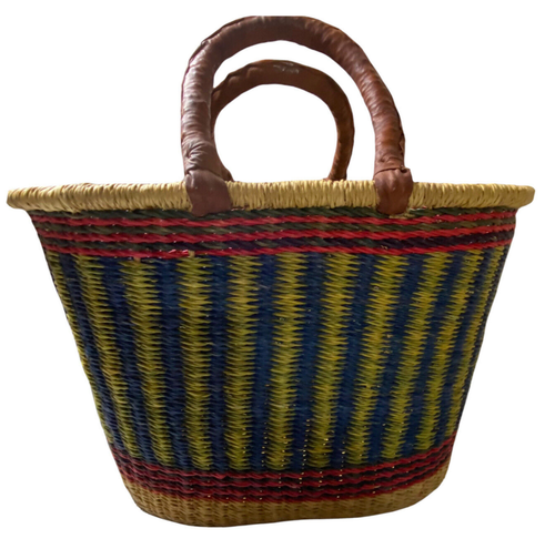 Fair Trade Basket With Leather handles Woven Large Gardening | eBay