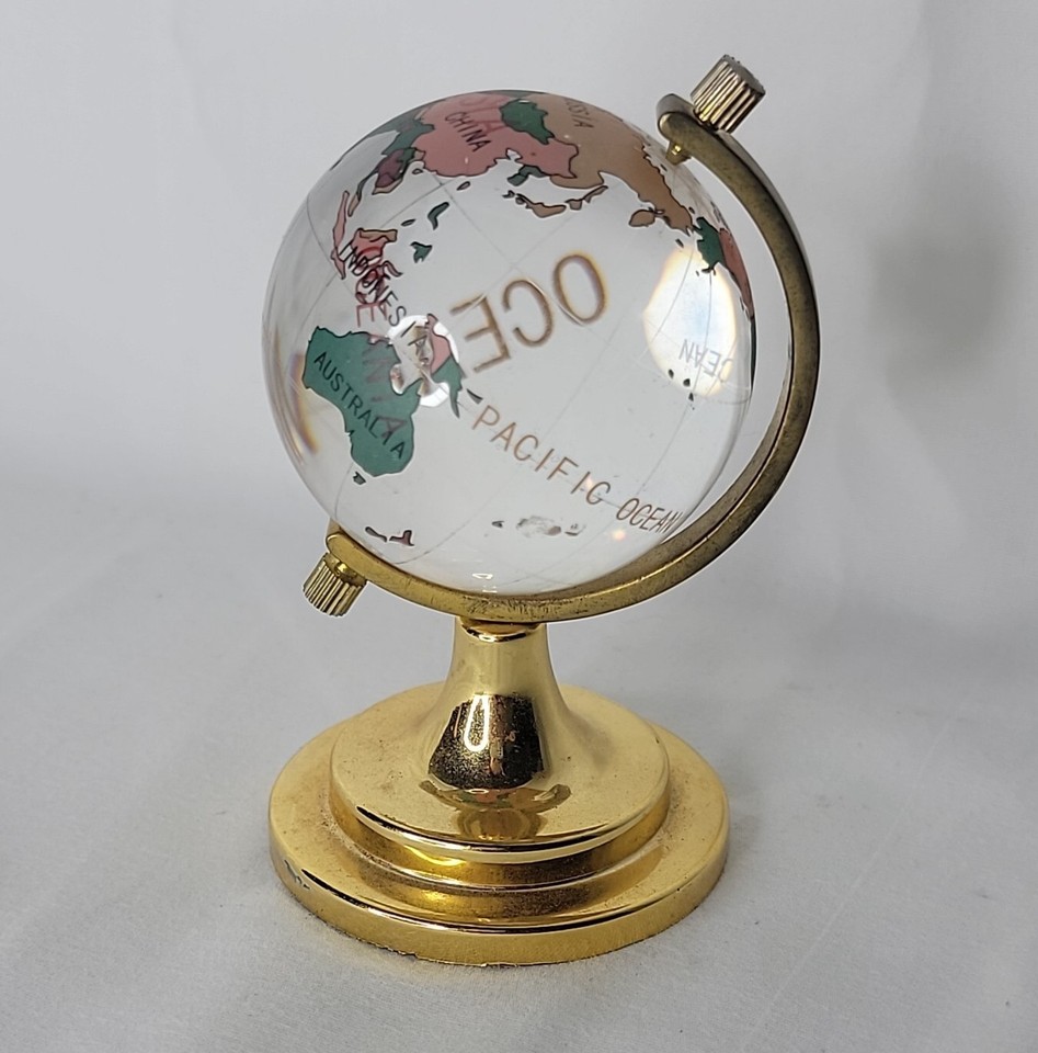Small Glass World Globe With Colored Map Paperweight Desk Decor | eBay