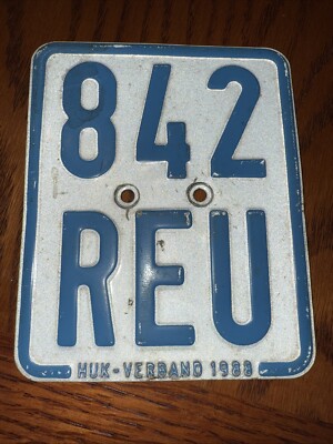 GERMANY HUK VERBAND 1988 MOTOR BIKE NDC RARE LICENSE PLATE White/blue ...