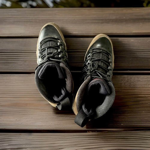 AIR JORDAN 9 IX RETRO SNEAKERS BLACK/LIGHT-OLIVE/VARSITY-RED MENS SIZE ...