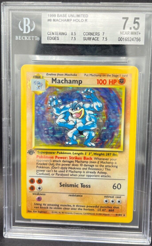 **GRADED** Holo R Machamp BGS 1999 Base unlimited 7.5 NEAR MINT+ 8/102 ...