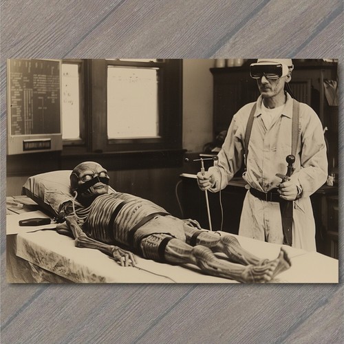 5x7" Alien Autopsy Vintage Vibe Strange Doctor Weird Creepy UFO Being ...