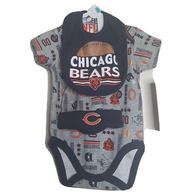 NFL Chicago Bears Bodysuit Romper Bib Cap Set 3 Piece 0-3 Month Gray ...