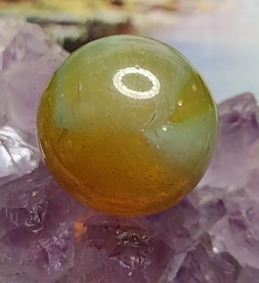 HTF Lime Green on Butterscotch Base Peltier Rainbo Glass VINTAGE Marbles .62" | eBay