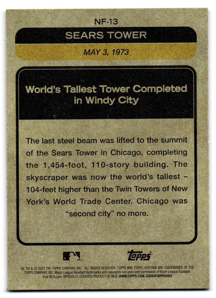 2022 Topps Heritage 1973 Flashbacks Sears Tower Completed in Chicago # ...