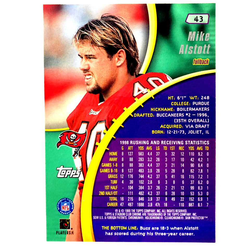 Mike Alstott 1999 Topps Stadium Club Chrome Card #43 NFL Tampa Bay ...