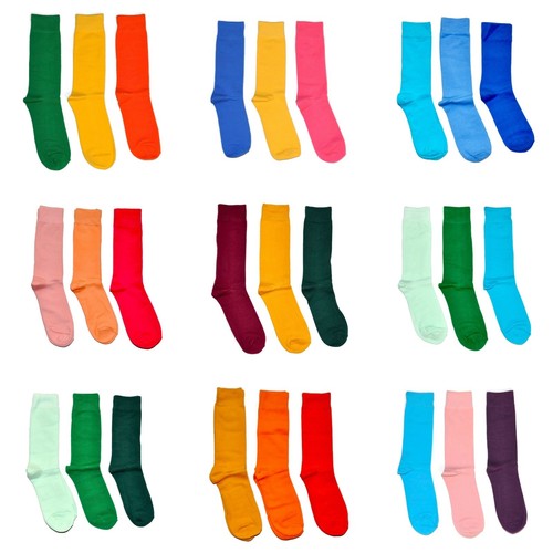 3 Pairs Men's Colorful Dress Socks Solid Color Assorted - Wedding Party ...