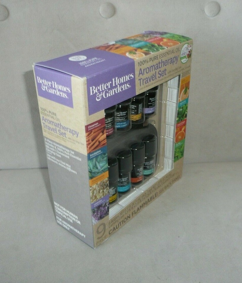 BETTER HOMES & GARDEN 100% ESSENTIAL OIL 9 PACK TRAVEL SET W/ CARRYING ...