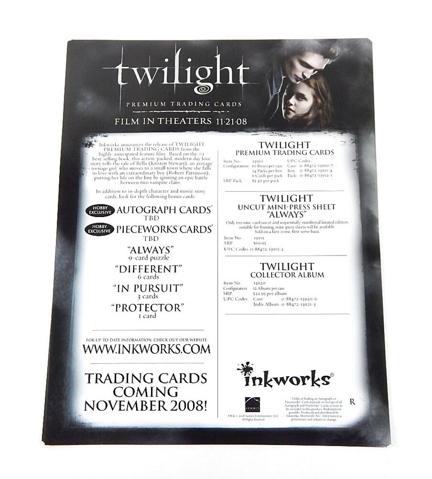 Lot of (5) 2008 Inkworks Twilight Trading Card Promo Sell Sheets | eBay