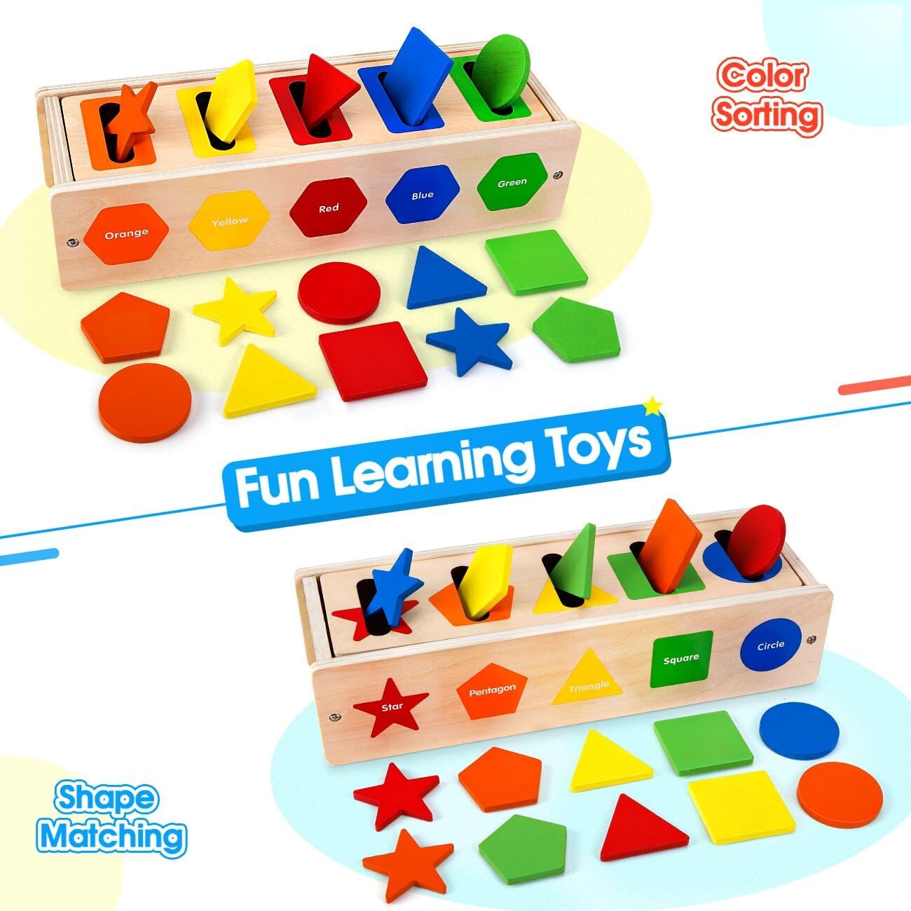 Wooden Shape Color Sorting Magnetic Fishing Game Montessori Educational ...