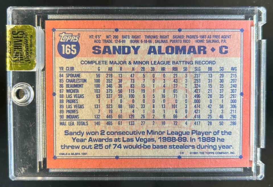 2018 Topps Archives Sandy Alomar Auto Autograph #30/36 | eBay