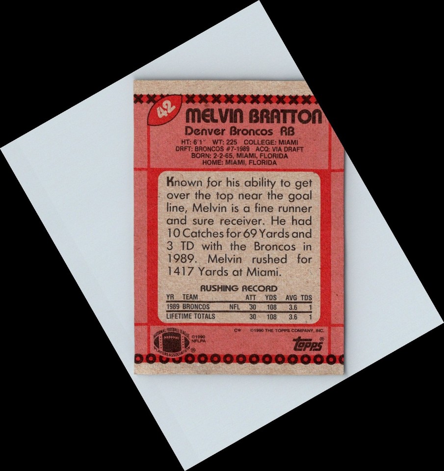 1990 Topps Melvin Bratton #42 Denver Broncos Football Card | eBay