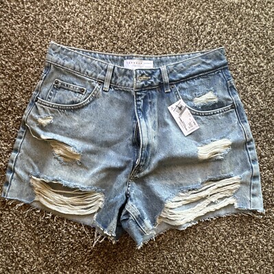 TOPSHOP WOMEN’S SIZE 8 DISTRESSED DENIM BLUE JEAN RIPPED SHORTS - A ...