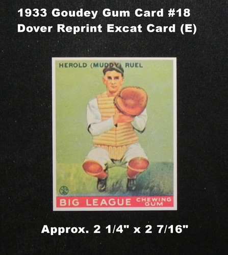 Herold Muddy Ruel 1933 GOUDEY GUM COMPANY Dover Reprint Card #18 _Exact ...