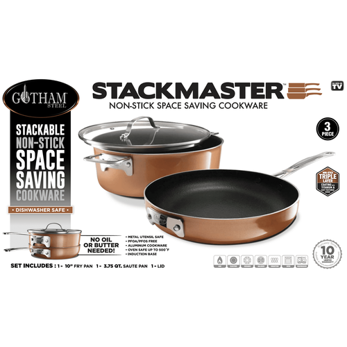 Gotham Steel Stackable Non-stick 3 Piece Copper Cast Stackable Pots ...