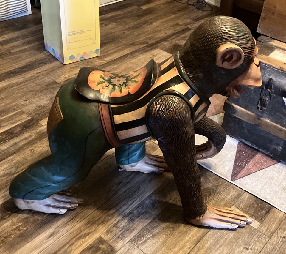Vintage Carved Wooden Monkey Carousel Carnival Merry Go Round Folk Art ...