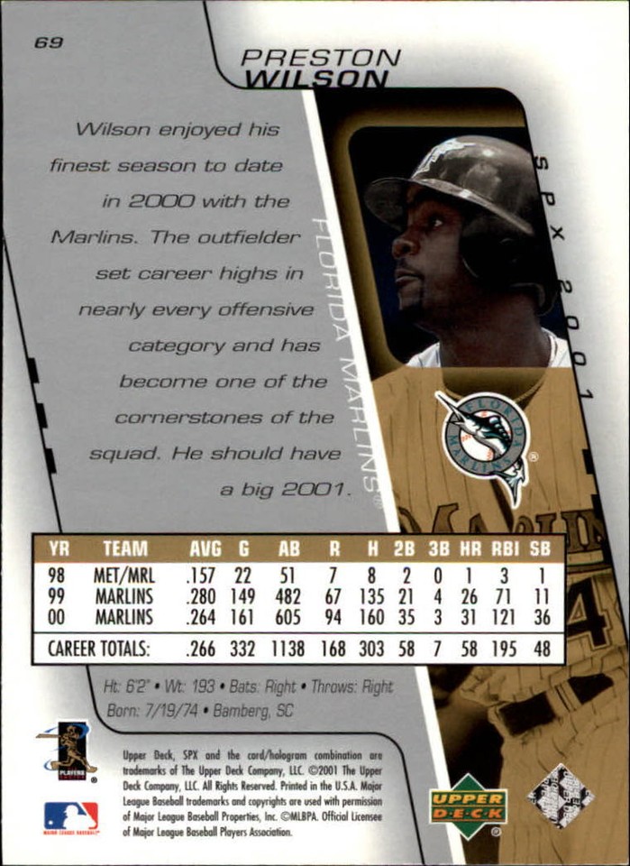 2001 SPx Baseball Card #69 Preston Wilson | eBay