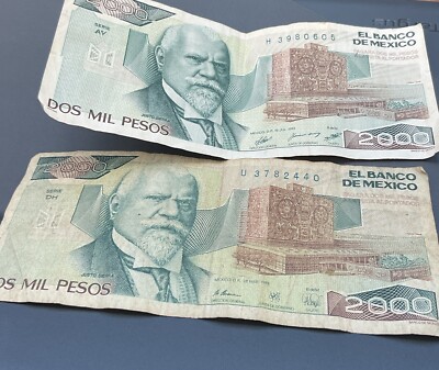 mexican Pesos 2 2000 Pesos Bills From 1985 And 1989 4000 Pesos Total | eBay