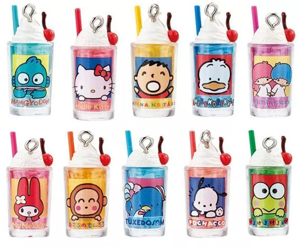 Sanrio Characters Retro Glass Miniature Charm Set of 10 Keychains Used ...
