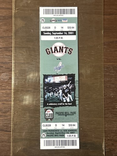 2001 SF Giants vs LA Dodgers Ticket – Sept 16 2001 – Canceled 9/11 Game ...