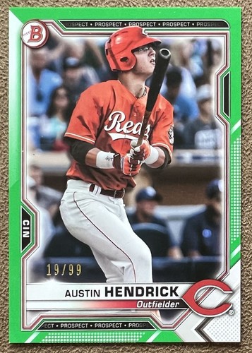 2020 Bowman Prospects Green Austin Hendrick Rookie /99 Cincinnati Reds ...