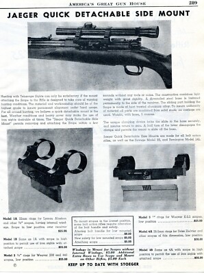 1947 Print Ad of Jaeger Rifle Scope Quick Detachable Side Mount | eBay