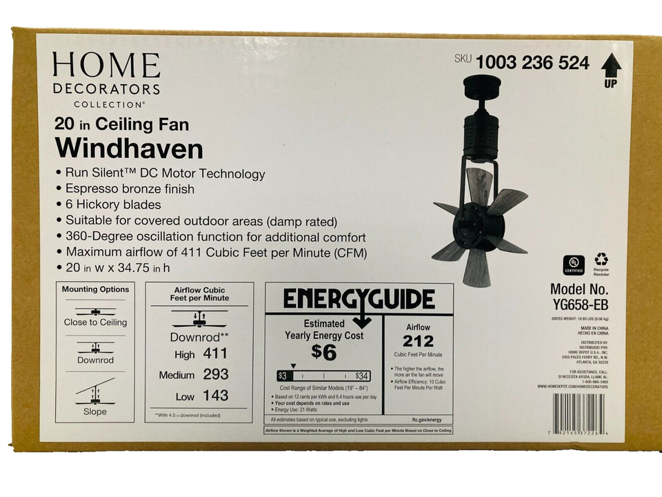 Home Decorators Windhaven Ceiling Fan 20 in. Outdoor Espresso Bronze ...