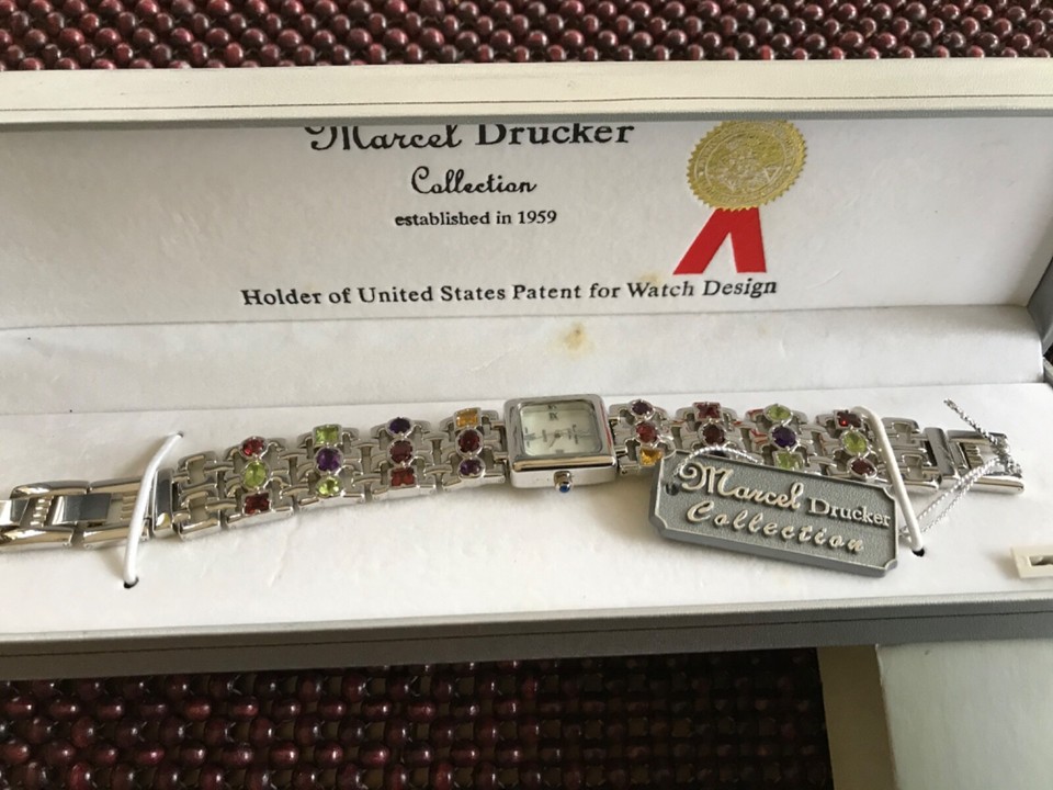 MARCEL DRUCKER LADIES GOLD TONE CRYSTAL BRACELET MOP DIAL WATCH | eBay