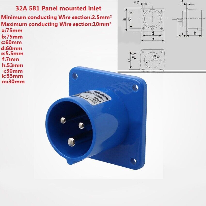 230V 16/32Amp 3Pin Industrial Site Plugs/Socket IP44 Male/Female ...