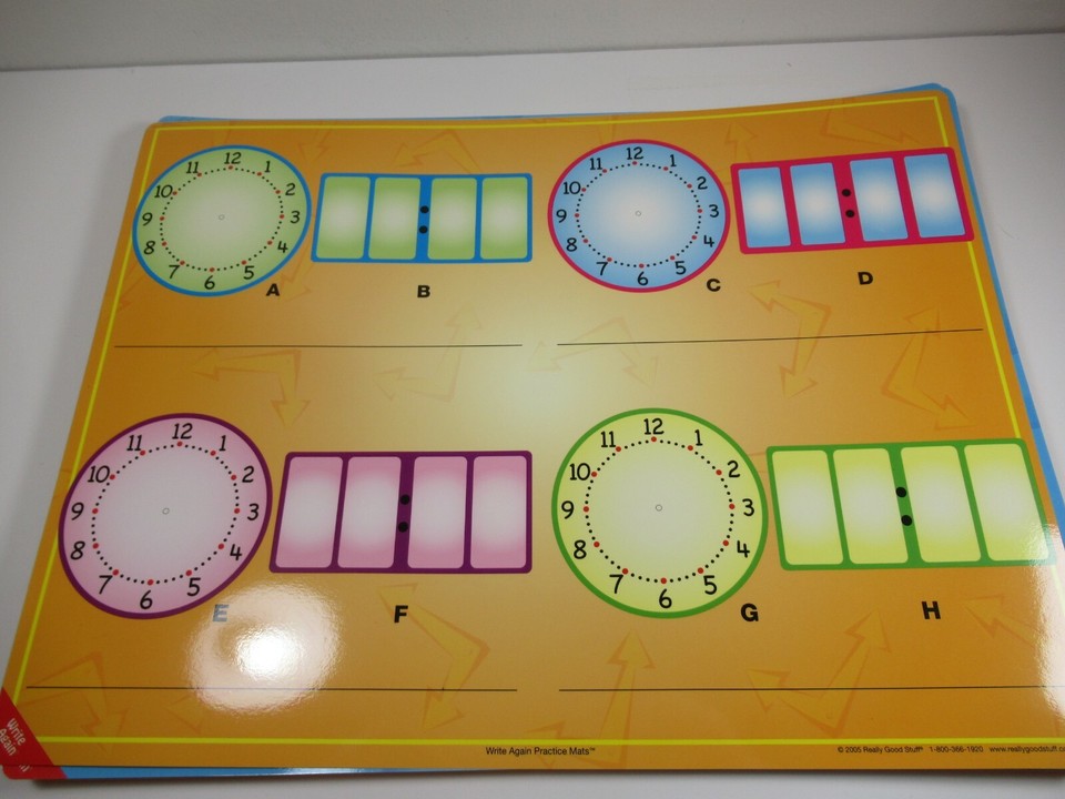 5 Practice Mats Telling Time Reverse 2 Sided " It's About Time" Analog ...