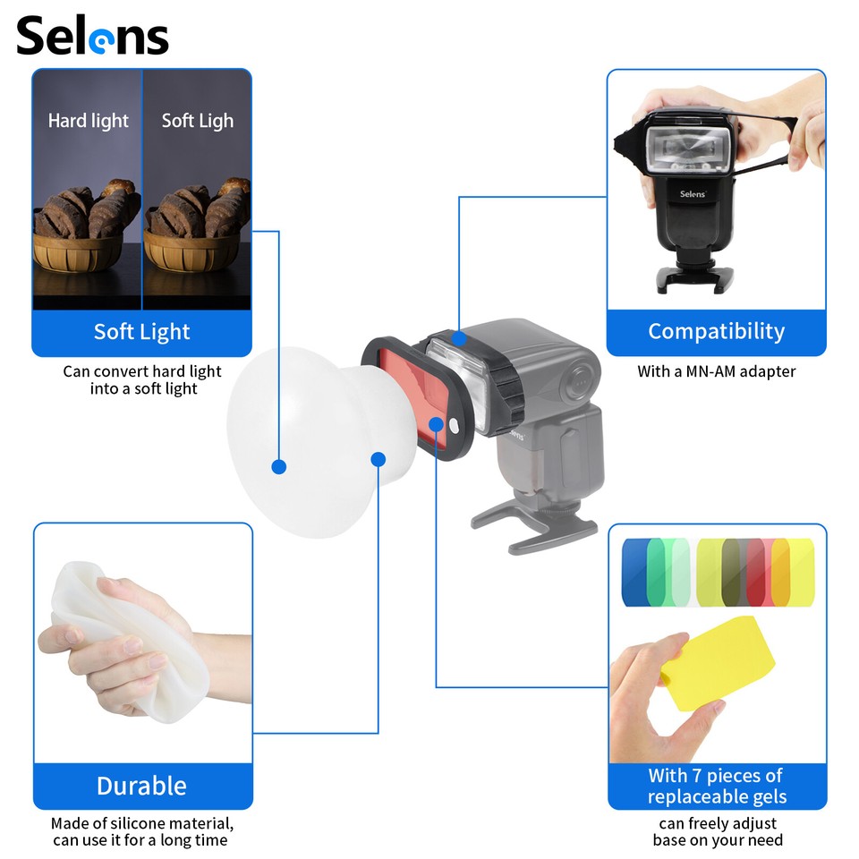 Selens Magnetic Silicone Flash Diffuser Bounce Sphere Filter Gel ...