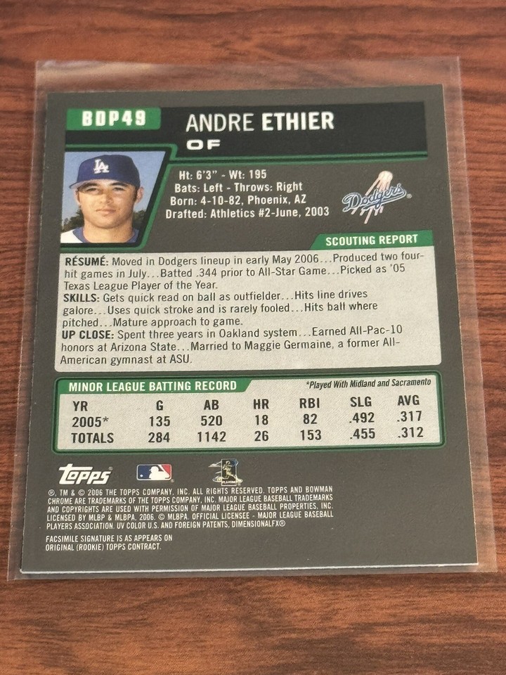 2006 Andre Ethier Bowman Chrome Rookie Card RC #BDP49 | eBay