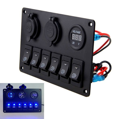 Fits RV Car Boat Marine 6Gang Rocker Switch Panel Circuit Breaker LED ...