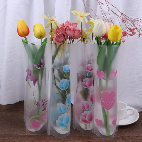 Portable Foldable Vase Office Home Decoration Random PVC Plastic Flower ...