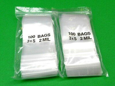 200 Clear Bags 3x5 Reclosable 2 mil Poly Bags 2mil 3" x 5" Squeeze Top ...