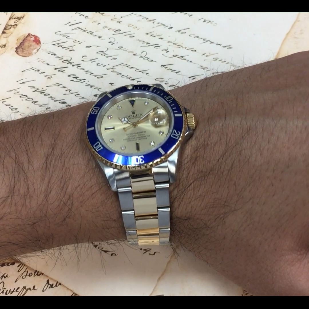 Rolex Submariner 18k Yellow Gold/Steel Serti Diamond Dial 40mm Watch N ...