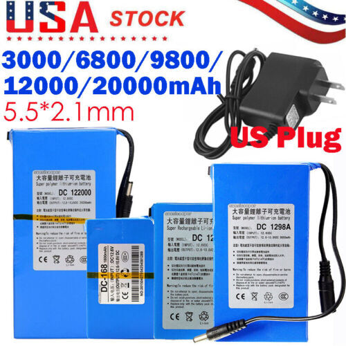 12V DC Rechargeable Lithium-ion Battery Portable Battery Pack w ...