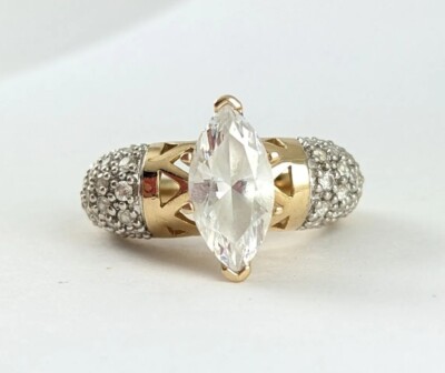 14K Yellow Gold Marquise CZ Designer MEDA Engagement Cocktail Ring 1 ...