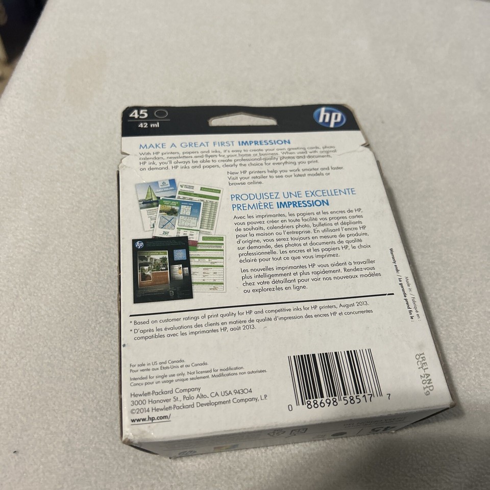 HP 45 Black Ink Cartridge 51645A Genuine OEM Original New Sealed 2019 ...