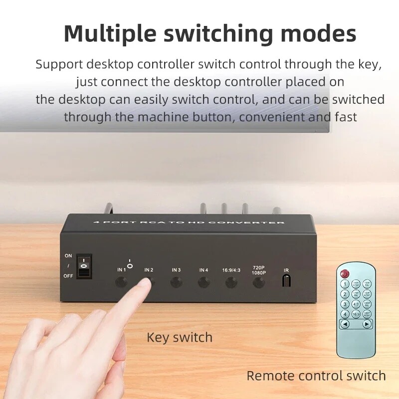 AV to HDM Converter RCA to HDMI Composite Switcher Video Audio 1080P 4 ...