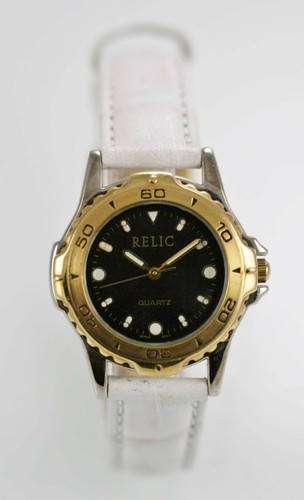 Relic Watch Womens White Leather Stainless Silver Gold Water Resist ...