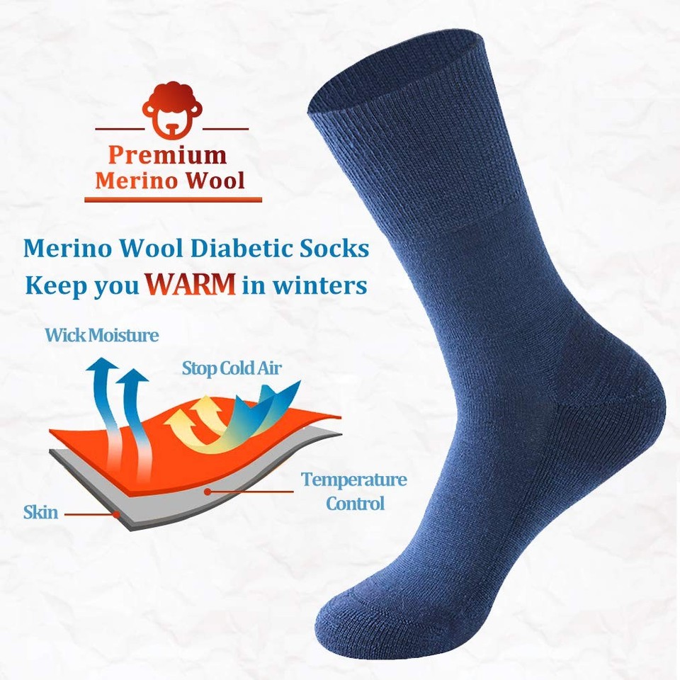 Merino Wool Non Binding Loose Top Cushioned Sole Dress Crew Diabetic ...